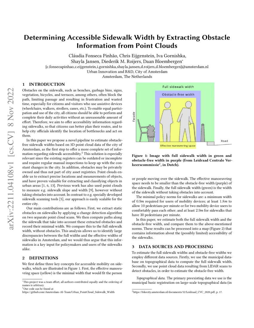 Determining Accessible Sidewalk Width by Extracting Obstacle Information from Point Clouds | DeepAI