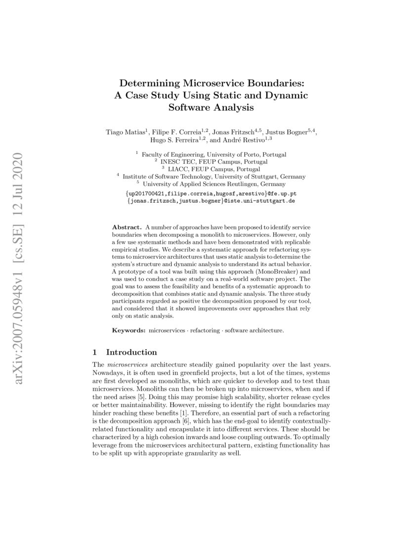 Determining Microservice Boundaries: A Case Study Using Static and Dynamic Software Analysis ...