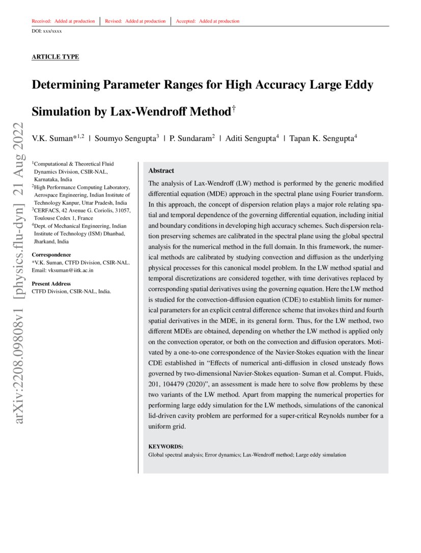 Determining Parameter Ranges for High Accuracy Large Eddy Simulation by Lax-Wendroff Method | DeepAI