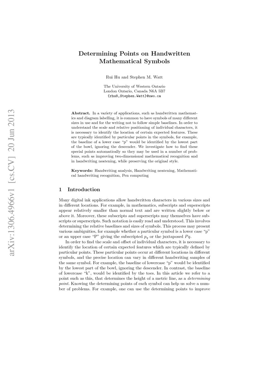 Determining Points on Handwritten Mathematical Symbols | DeepAI