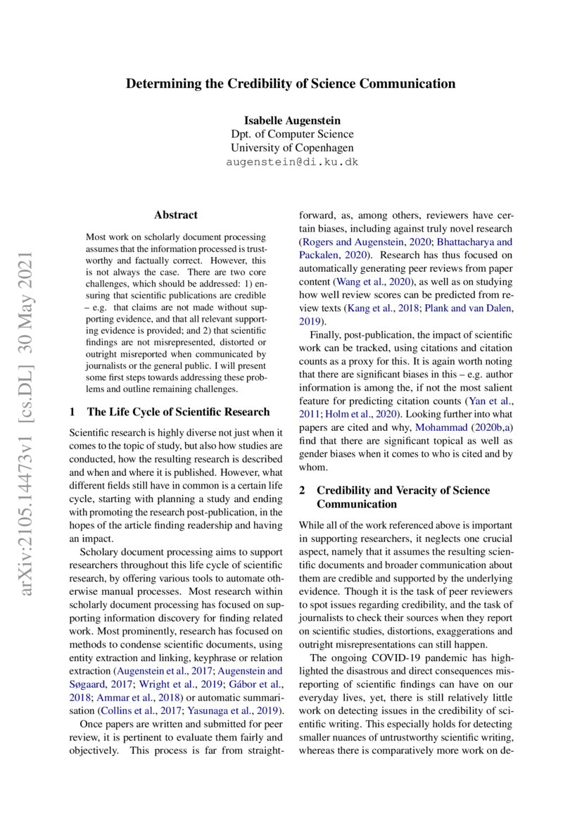 Determining the Credibility of Science Communication | DeepAI