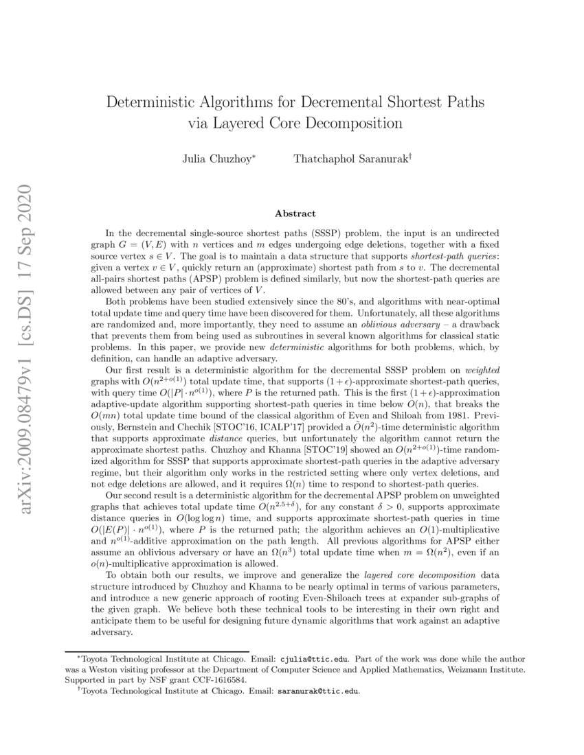 Deterministic Algorithms For Decremental Shortest Paths Via Layered Core Decomposition Deepai 
