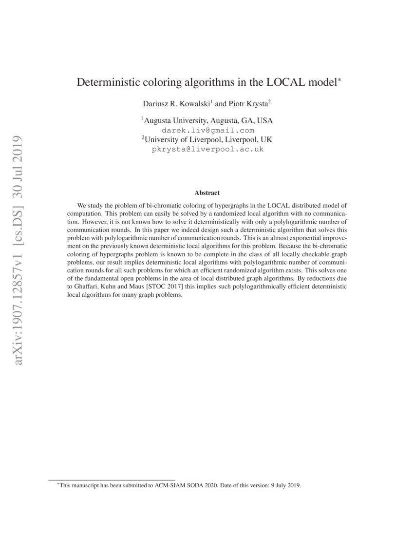 Deterministic Coloring Algorithms In The Local Model Deepai