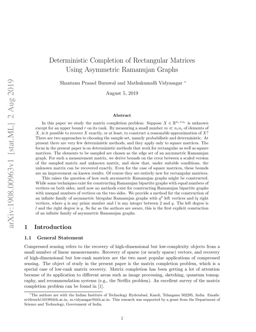 Deterministic Completion of Rectangular Matrices Using Asymmetric Ramanujan Graphs | DeepAI