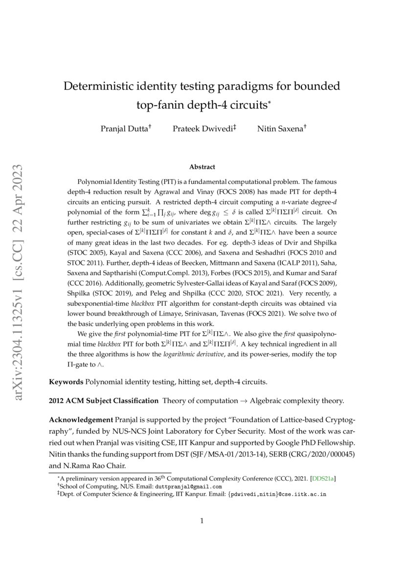 Deterministic Identity Testing Paradigms For Bounded Top Fanin Depth 4 Circuits Deepai
