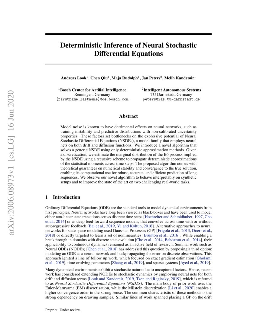 Deterministic Inference Of Neural Stochastic Differential Equations