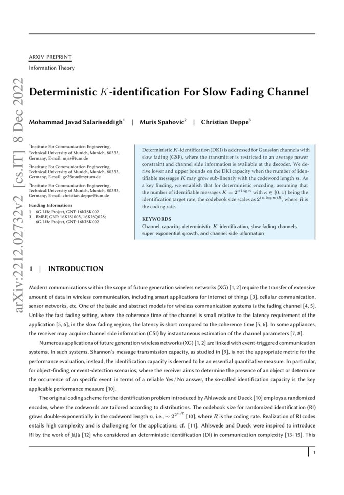 Deterministic K-identification For Slow Fading Channel | DeepAI
