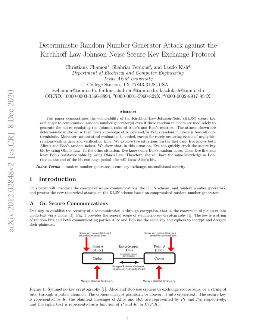 Deterministic Random Number Generator Attack against the Kirchhoff-Law-Johnson-Noise Secure Key ...
