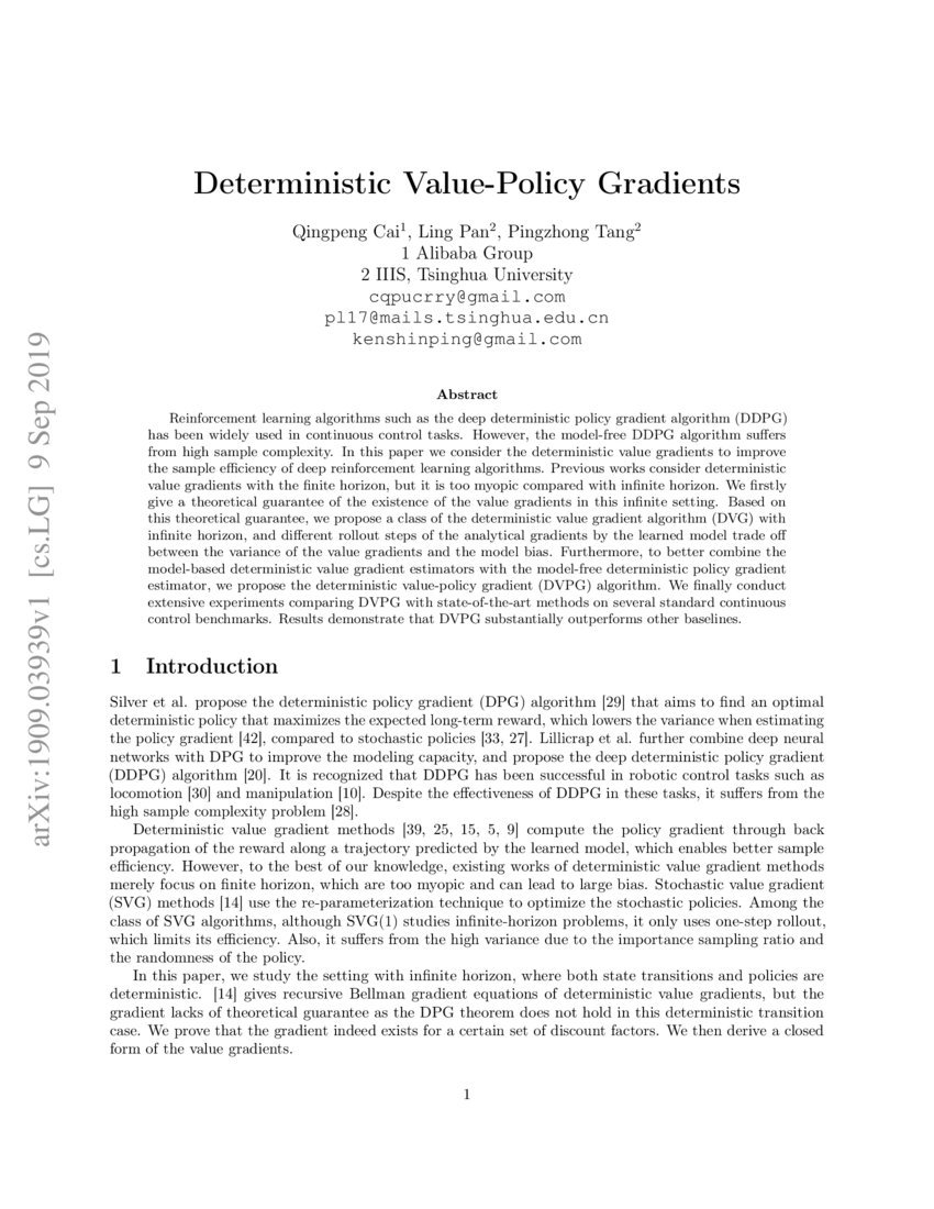 Deterministic Value-Policy Gradients | DeepAI