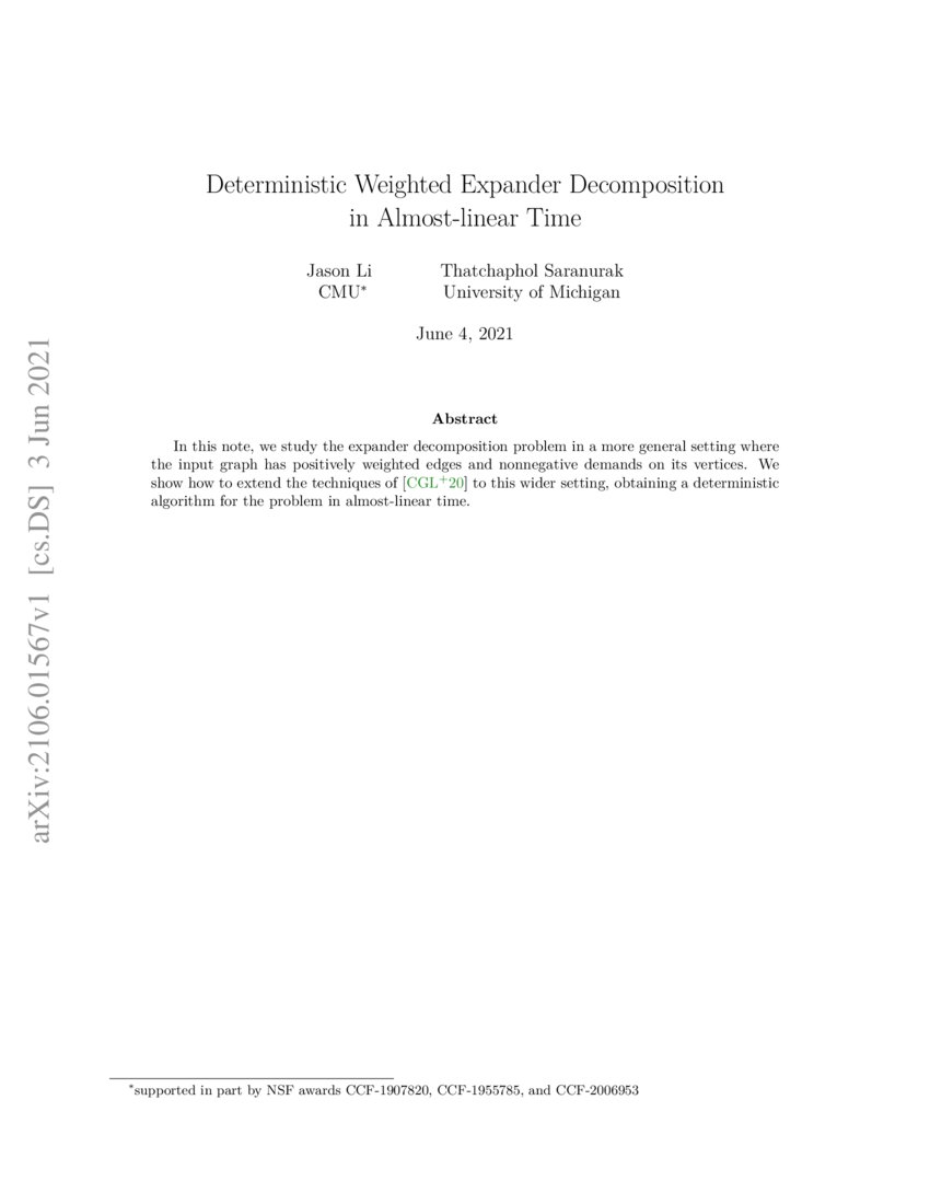 Deterministic Weighted Expander Decomposition In Almost Linear Time Deepai