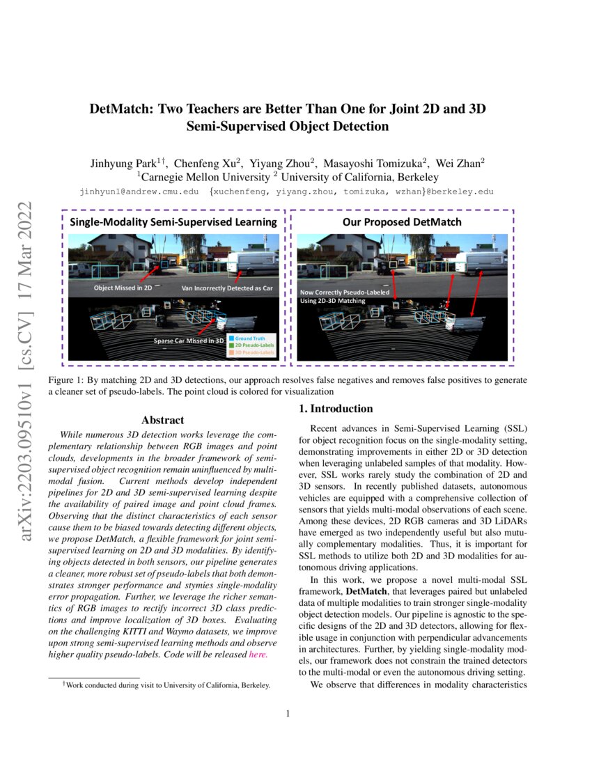 DetMatch: Two Teachers are Better Than One for Joint 2D and 3D Semi-Supervised Object Detection ...