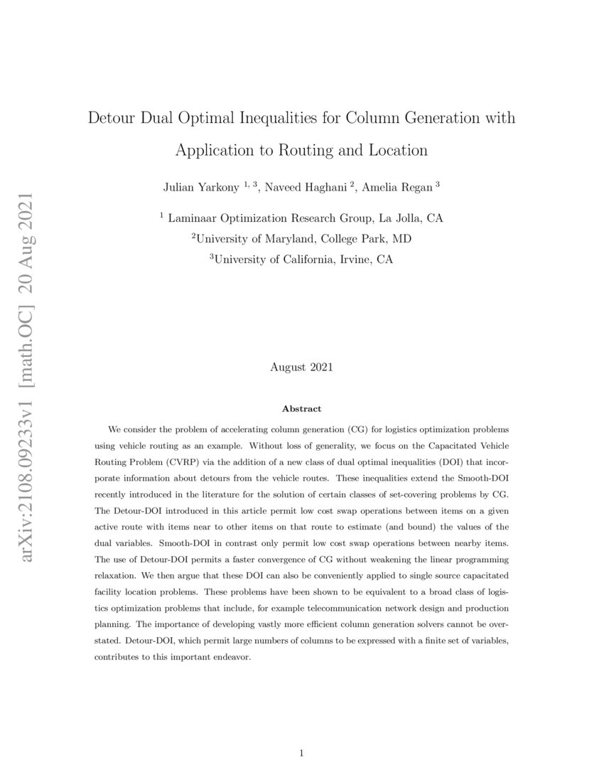 Detour Dual Optimal Inequalities for Column Generation with Application to Routing and Location ...