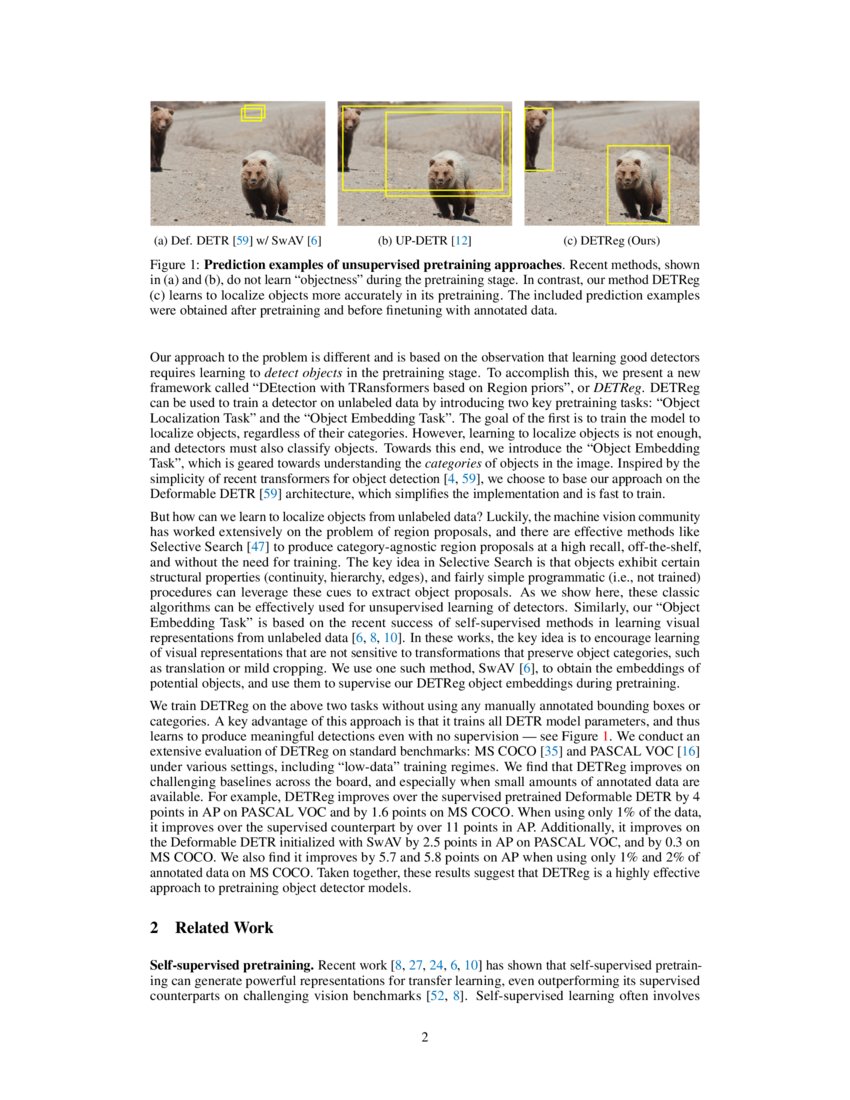 DETReg: Unsupervised Pretraining with Region Priors for Object Detection | DeepAI
