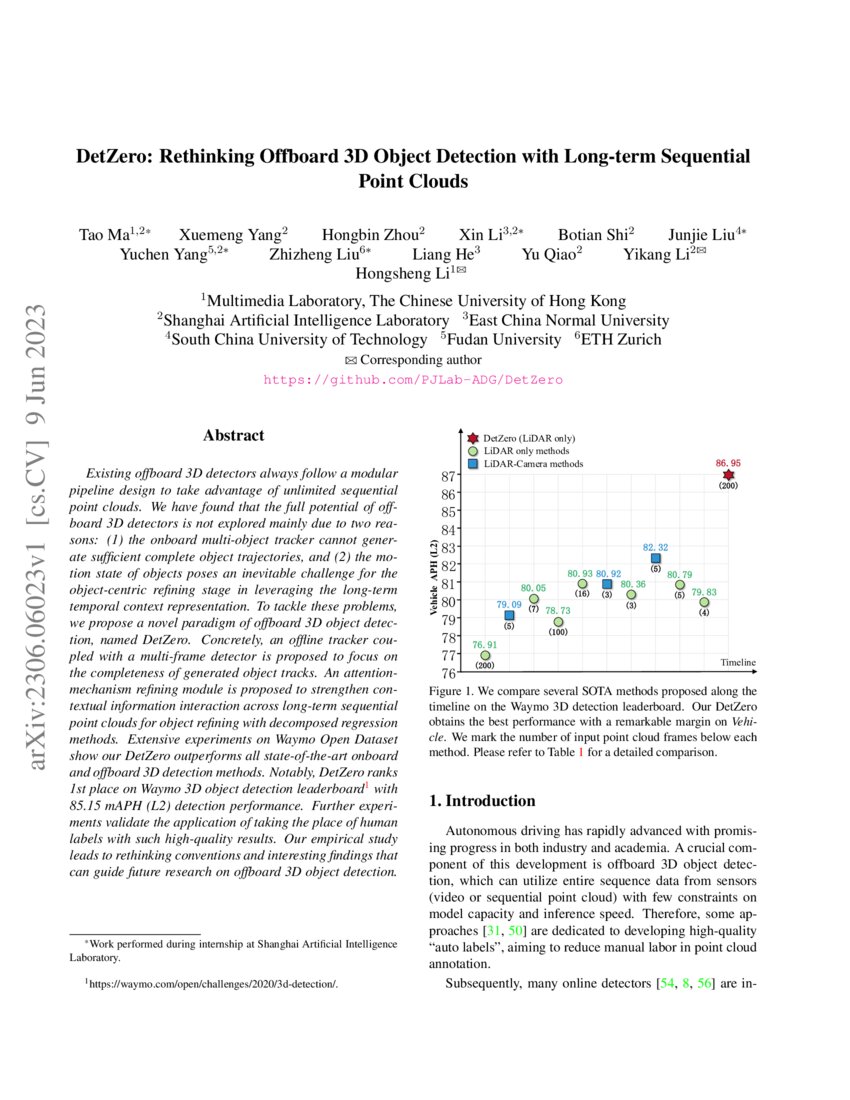 DetZero: Rethinking Offboard 3D Object Detection with Long-term Sequential Point Clouds | DeepAI