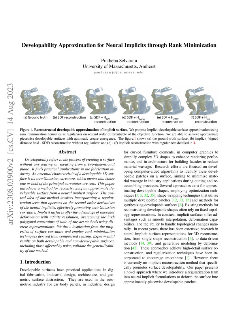 Developability Approximation for Neural Implicits through Rank ...