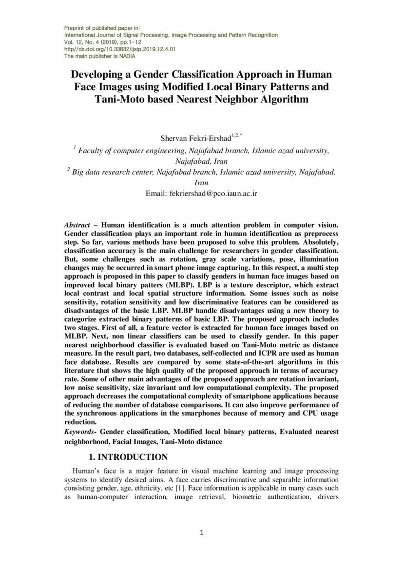 Developing A Gender Classification Approach In Human Face Images Using Modified Local Binary