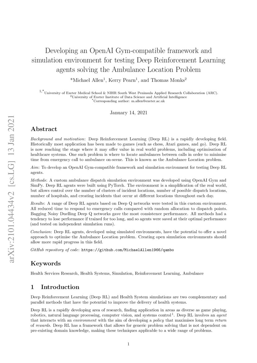 Developing An Openai Gym Compatible Framework And Simulation Environment For Testing Deep