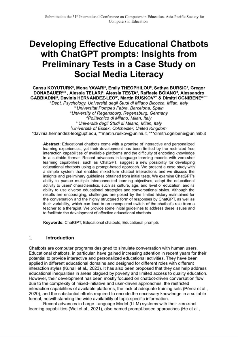 Developing Effective Educational Chatbots with ChatGPT prompts ...