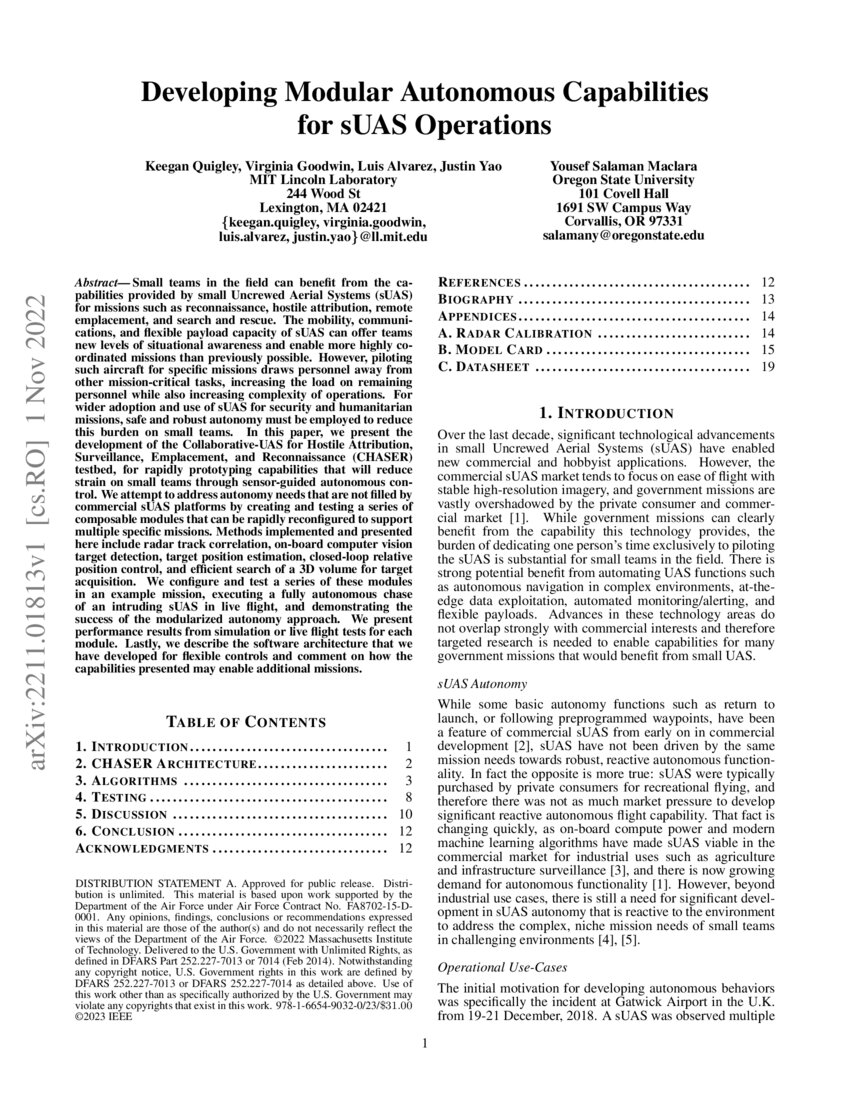 Developing Modular Autonomous Capabilities for sUAS Operations | DeepAI