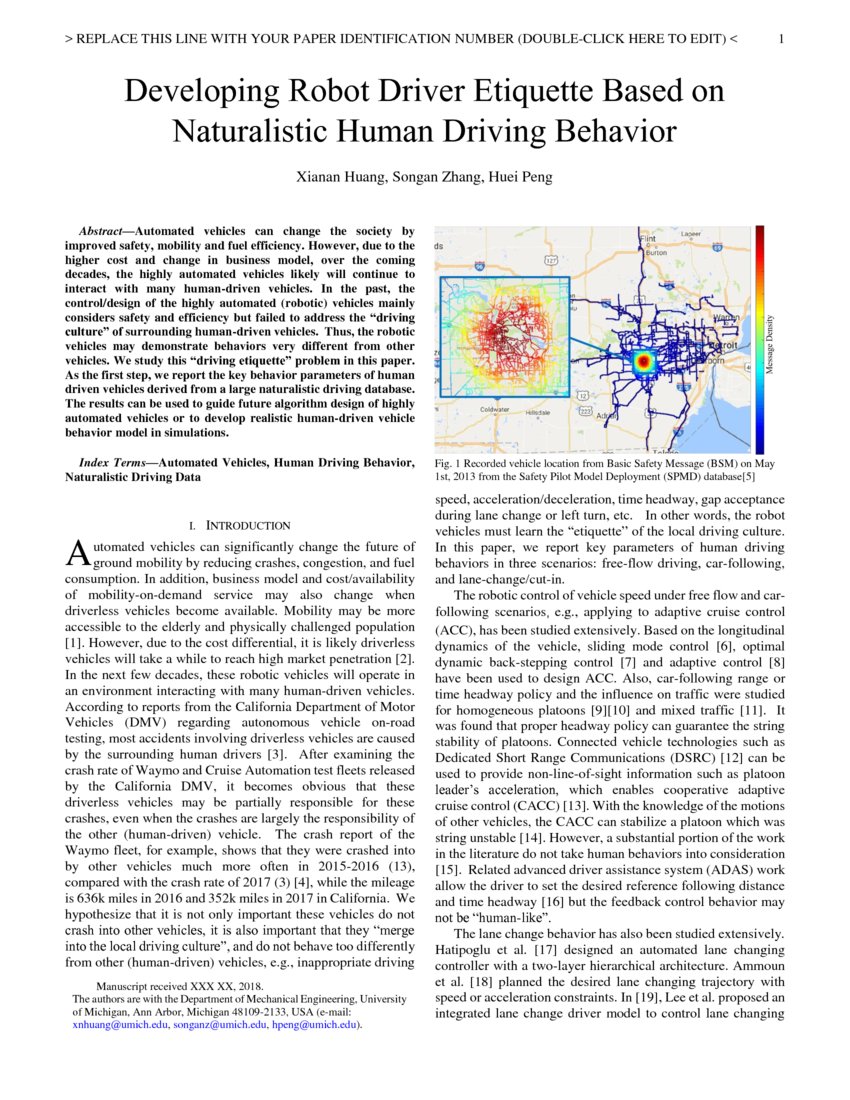 Developing Robot Driver Etiquette Based on Naturalistic Human Driving Behavior | DeepAI