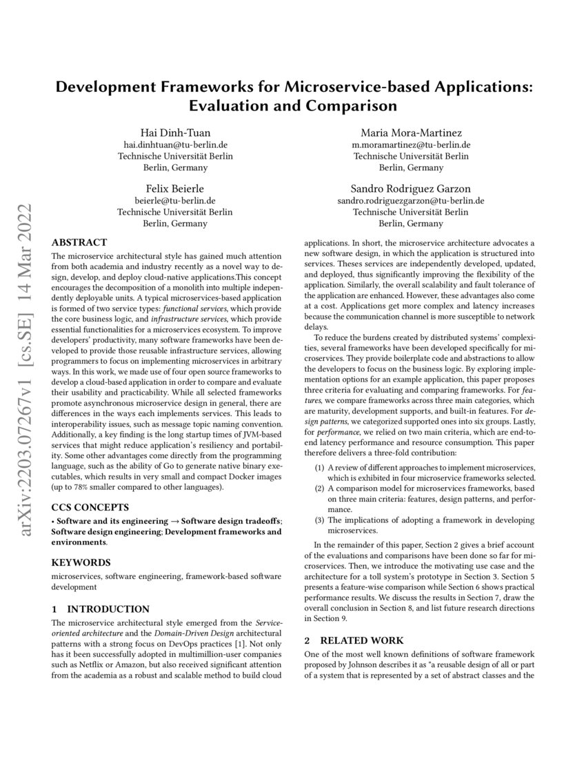 Development Frameworks For Microservice Based Applications Evaluation And Comparison Deepai