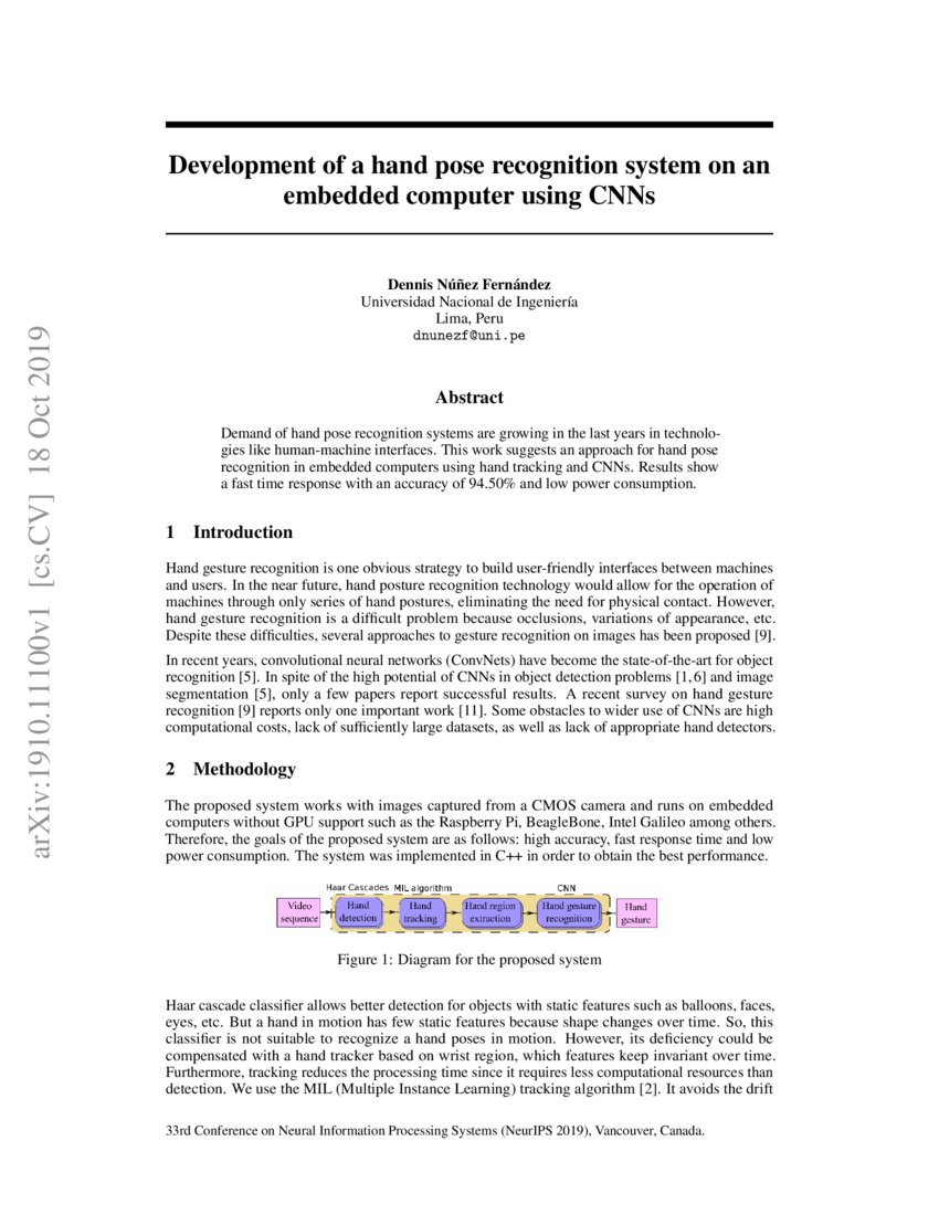 Development Of A Hand Pose Recognition System On An Embedded Computer