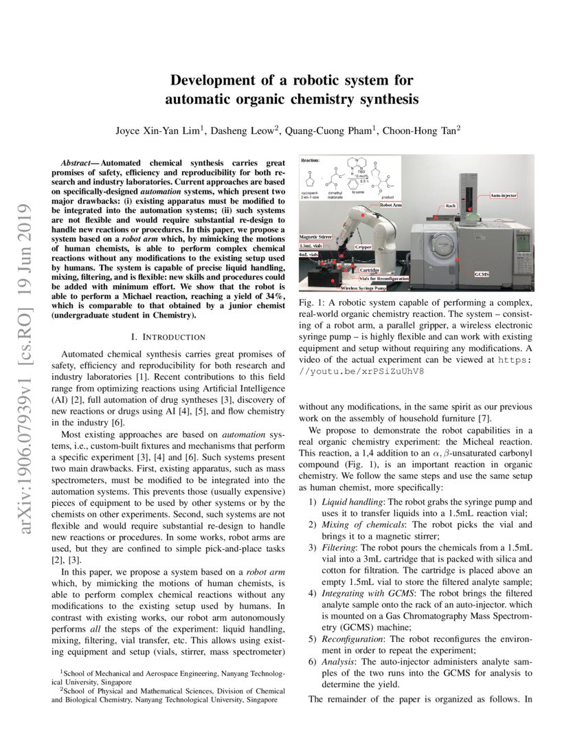 Development of a robotic system for automatic organic chemistry ...
