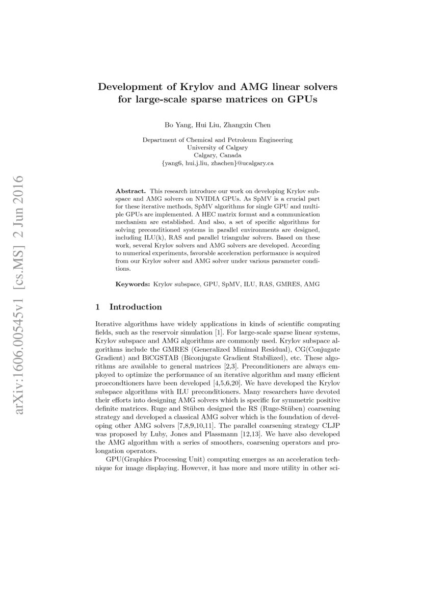 Development Of Krylov And Amg Linear Solvers For Large Scale Sparse Matrices On Gpus Deepai 6929