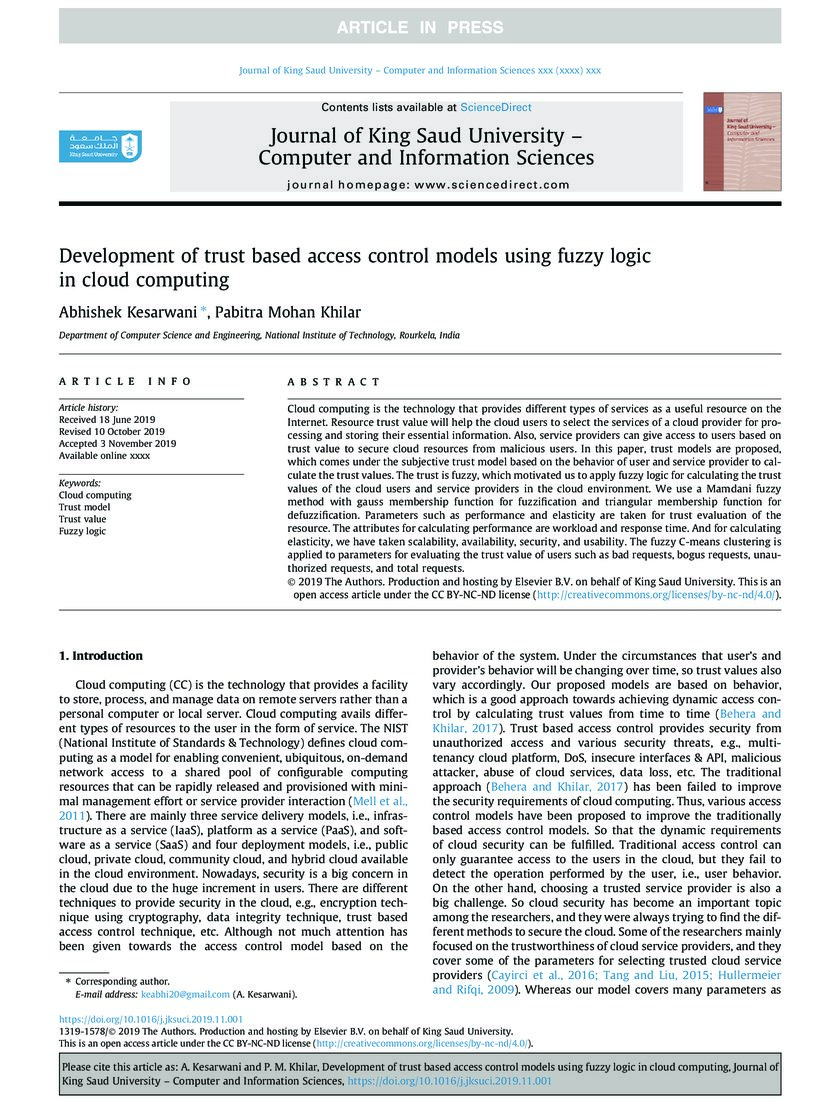 Development Of Trust Based Access Control Models Using Fuzzy Logic In