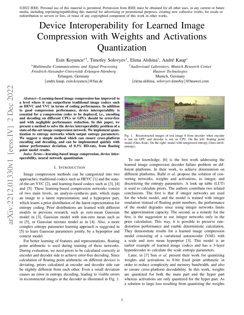 Device Interoperability for Learned Image Compression with Weights and Activations Quantization ...