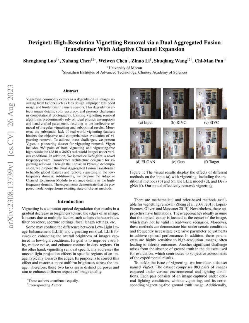 Devignet: High-Resolution Vignetting Removal via a Dual Aggregated Fusion Transformer With ...