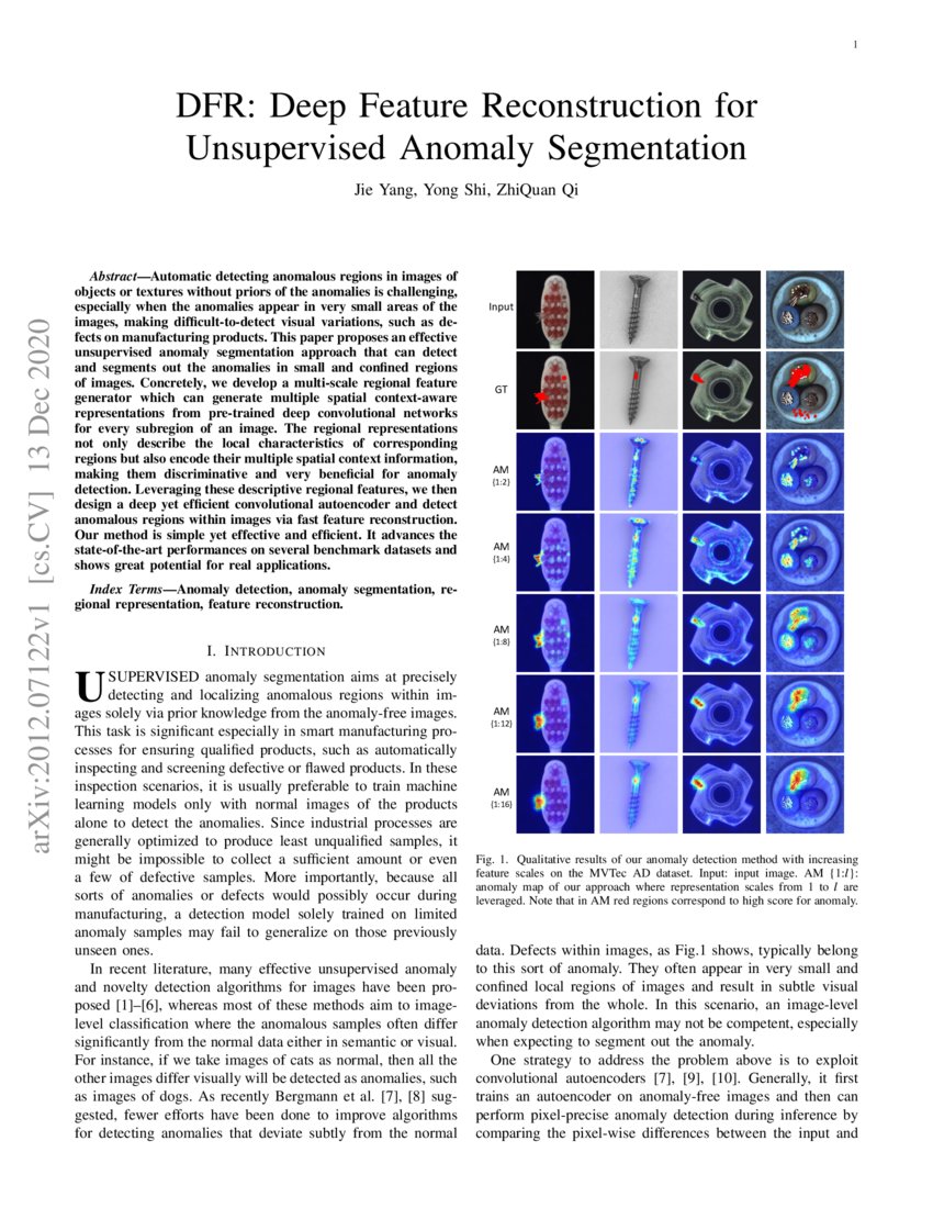 Dfr Deep Feature Reconstruction For Unsupervised Anomaly Segmentation