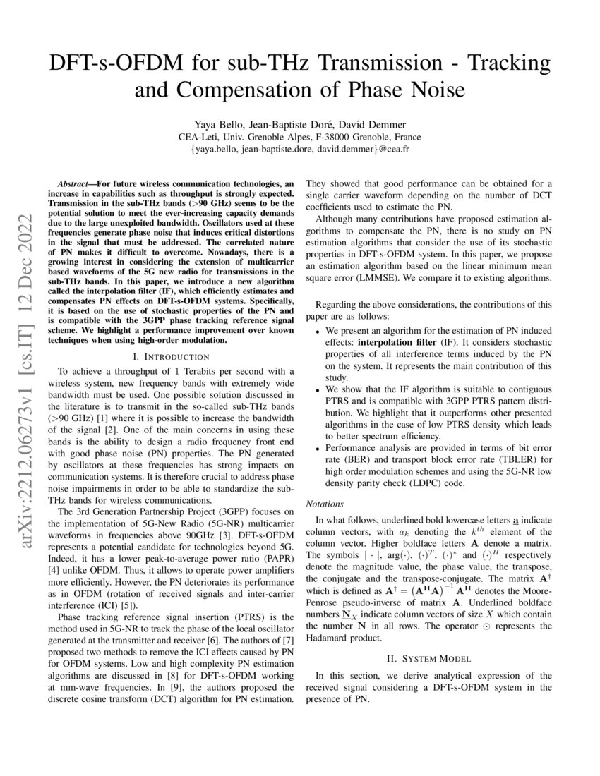 DFT-s-OFDM for sub-THz Transmission – Tracking and Compensation of ...