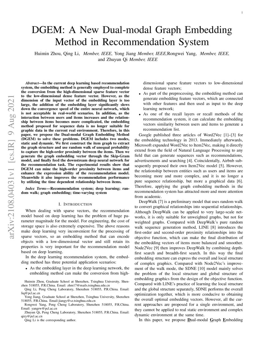 DGEM: A New Dual-modal Graph Embedding Method in Recommendation System ...