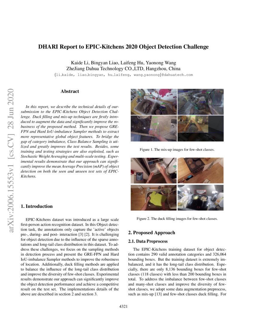 DHARI Report to EPIC-Kitchens 2020 Object Detection Challenge | DeepAI