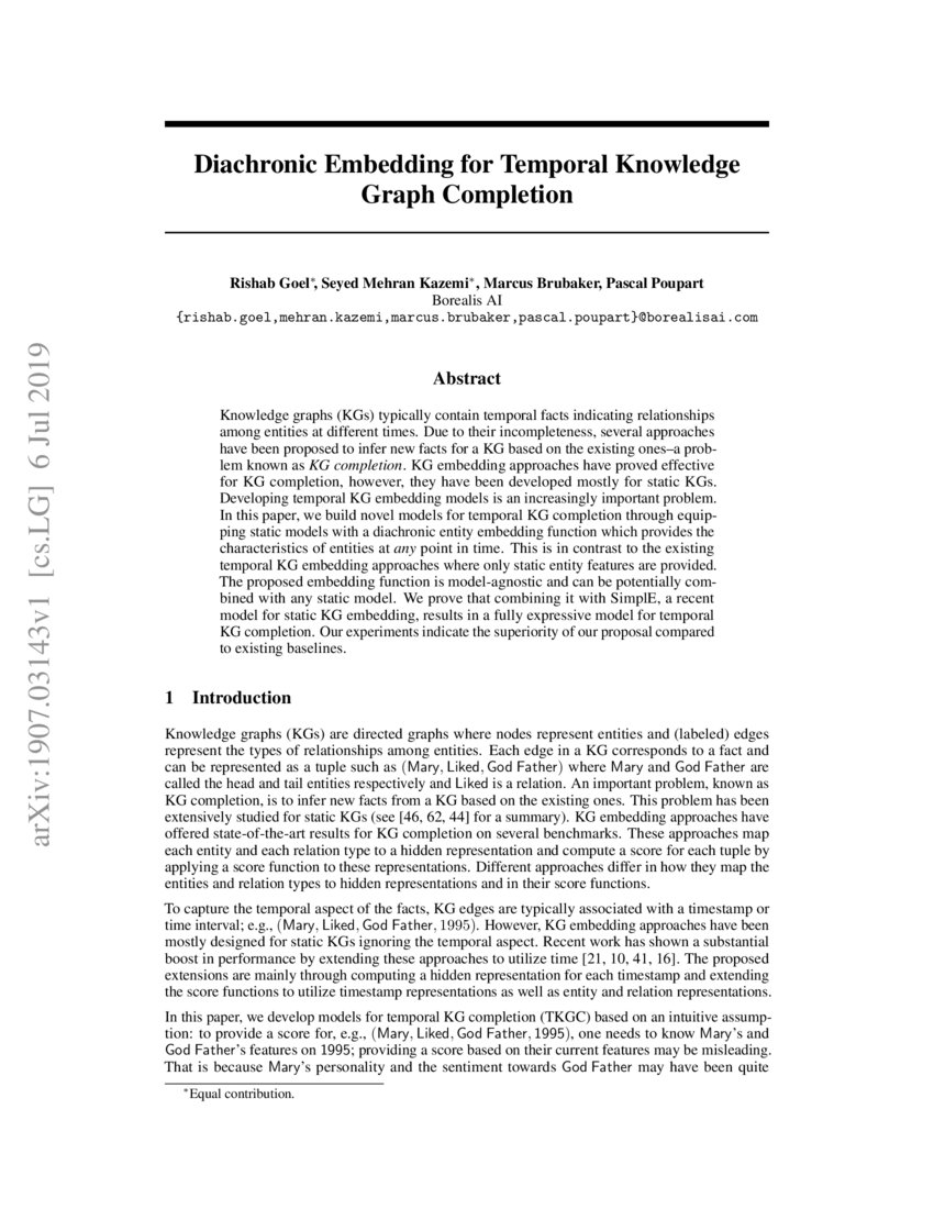 Diachronic Embedding for Temporal Knowledge Graph Completion | DeepAI