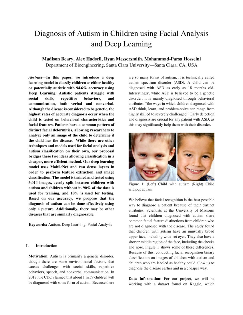 Diagnosis of Autism in Children using Facial Analysis and Deep Learning | DeepAI