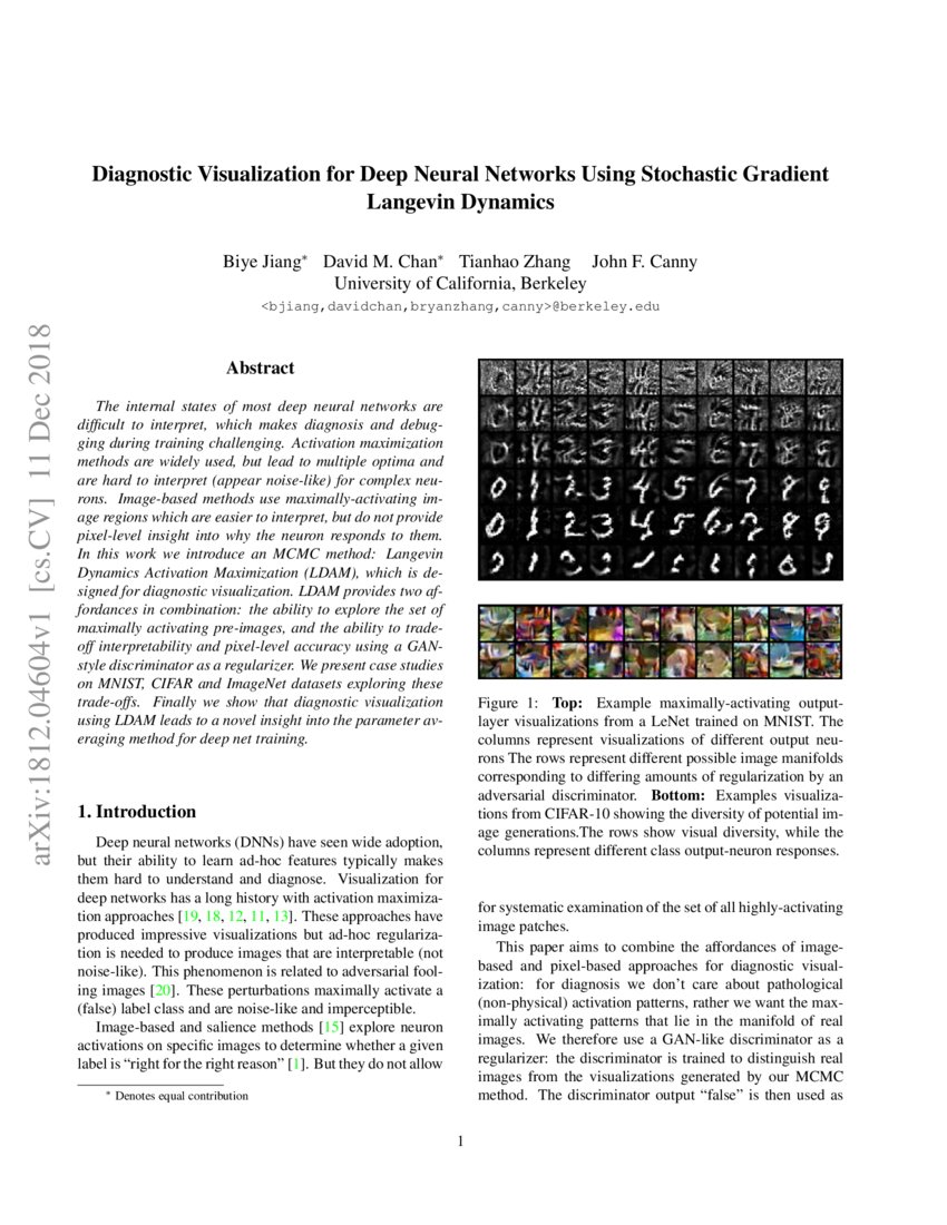 Diagnostic Visualization For Deep Neural Networks Using Stochastic Gradient Langevin Dynamics