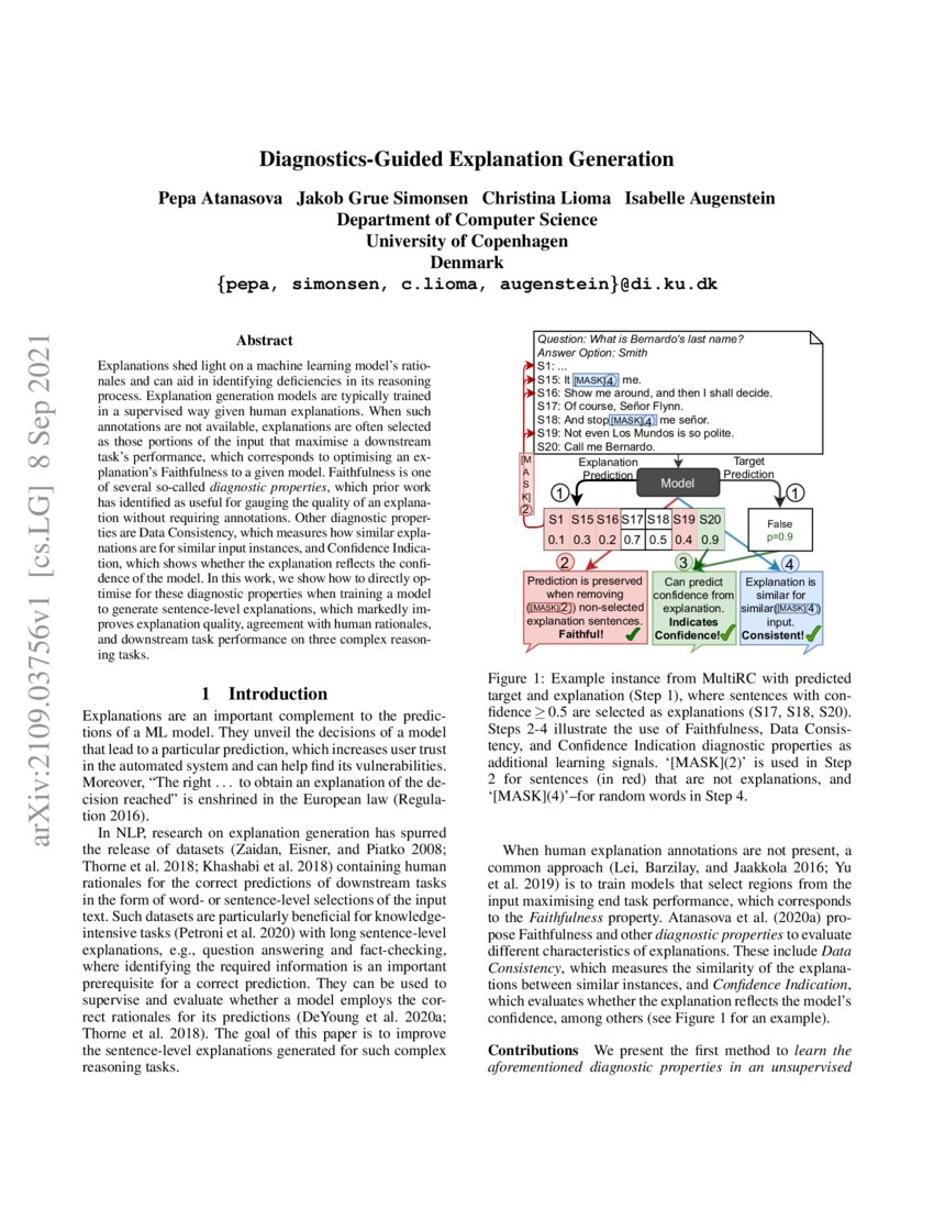 Diagnostics-Guided Explanation Generation | DeepAI