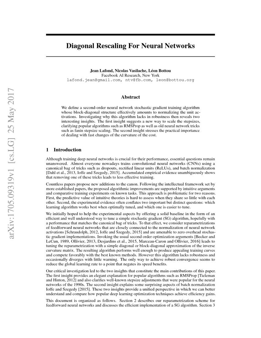 Diagonal Rescaling For Neural Networks | DeepAI