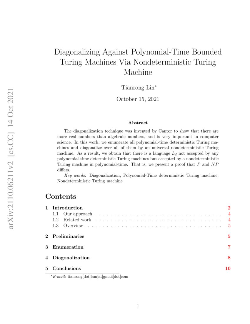 Diagonalization of Polynomial-Time Turing Machines Via Nondeterministic ...