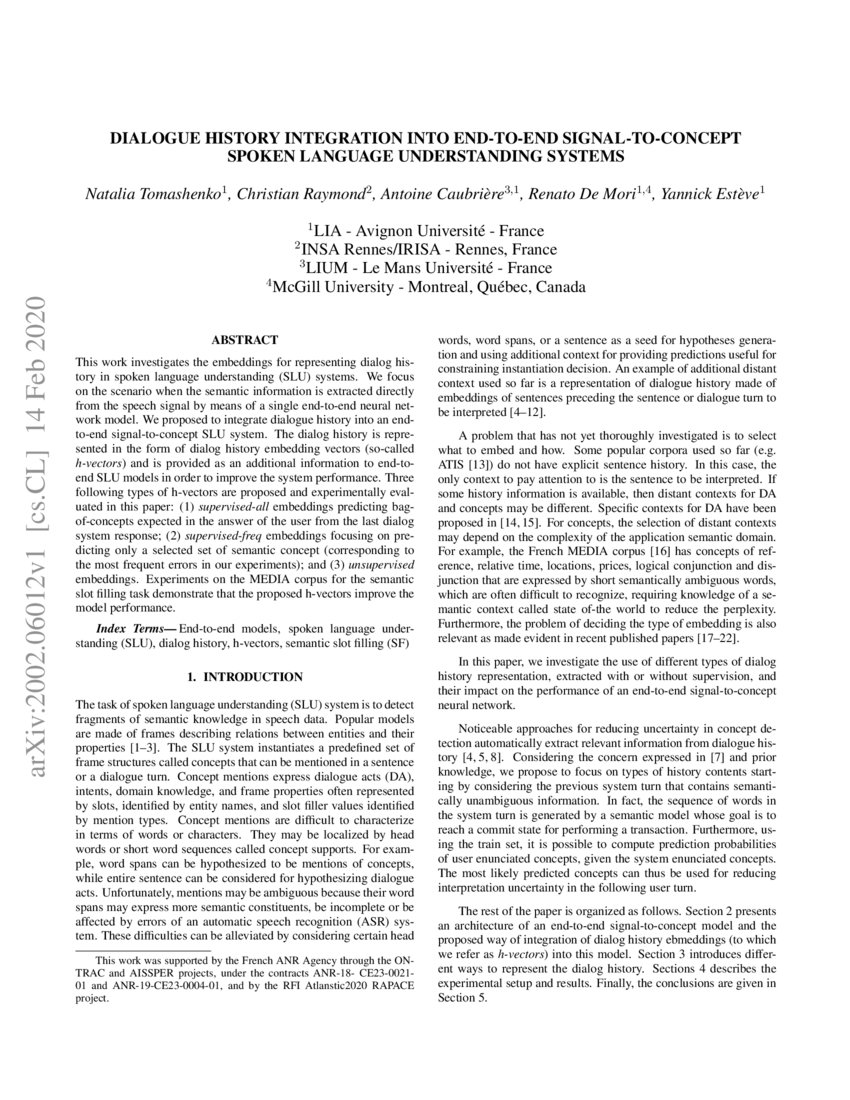 Dialogue history integration into end-to-end signal-to-concept spoken ...