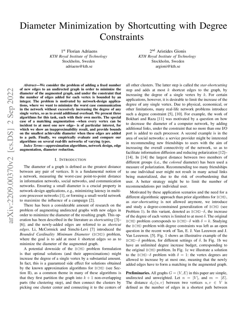 Diameter Minimization By Shortcutting With Degree Constraints Deepai