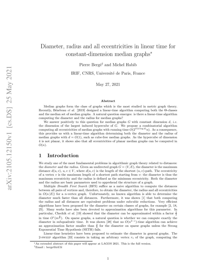 Diameter, radius and all eccentricities in linear time for constant-dimension median graphs | DeepAI