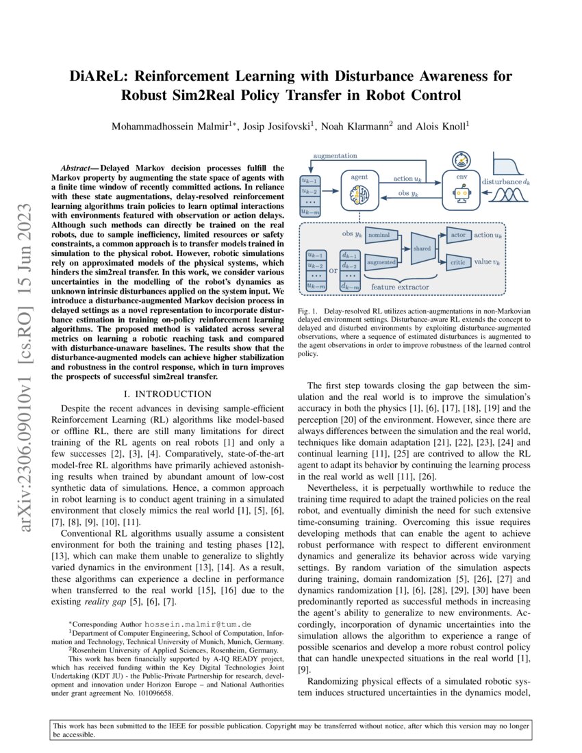 Diarel Reinforcement Learning With Disturbance Awareness For Robust Sim2real Policy Transfer In
