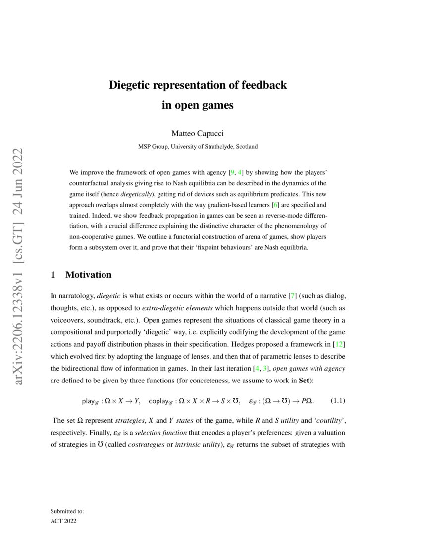 Diegetic representation of feedback in open games | DeepAI