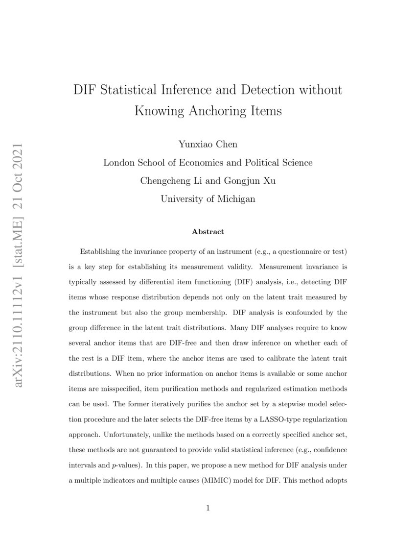 Dif Statistical Inference And Detection Without Knowing Anchoring Items Deepai