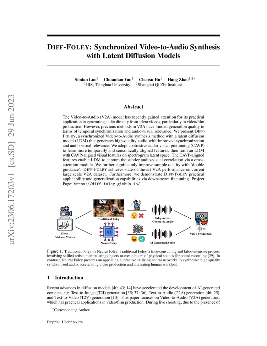 Diff-Foley: Synchronized Video-to-Audio Synthesis with Latent Diffusion Models | DeepAI
