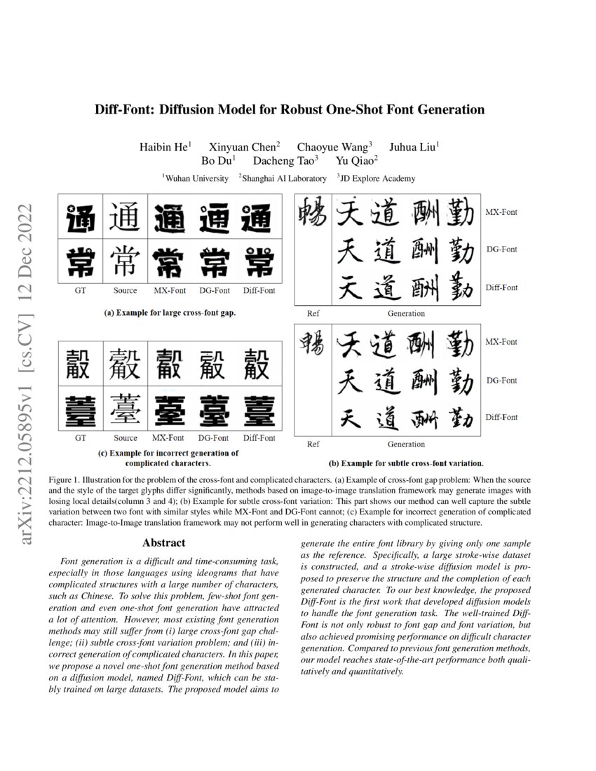 Diff-Font: Diffusion Model for Robust One-Shot Font Generation | DeepAI