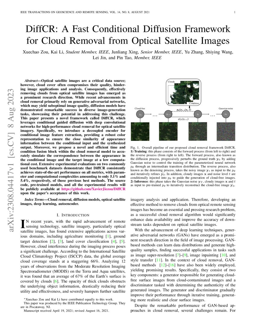 DiffCR: A Fast Conditional Diffusion Framework for Cloud Removal from ... DiffCR: A Fast Conditional Diffusion Framework for Cloud Removal from ...